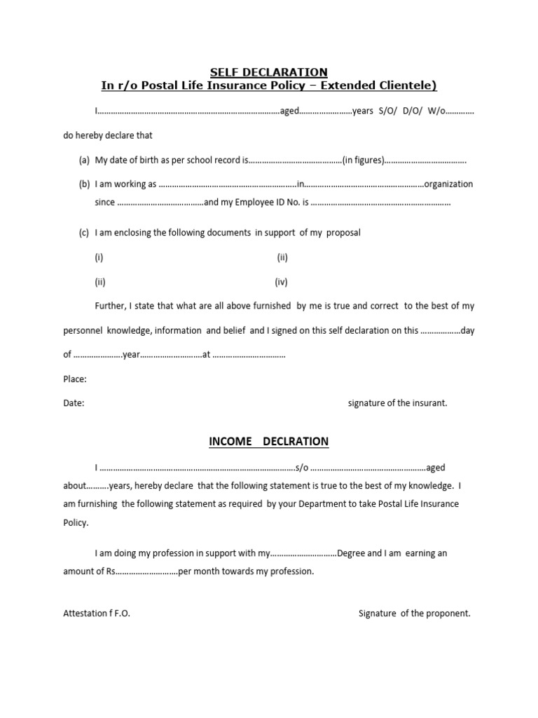 PLI Income Declaration | PDF