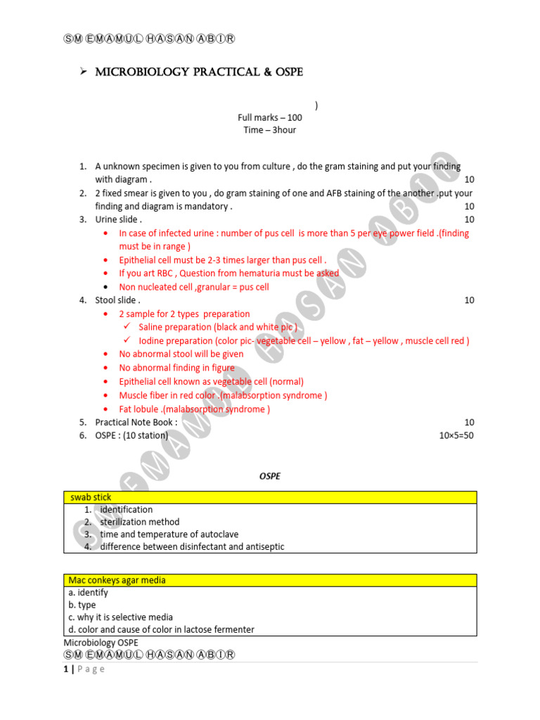 Microbiology Practical Ospe | PDF | Infection | Microbiology