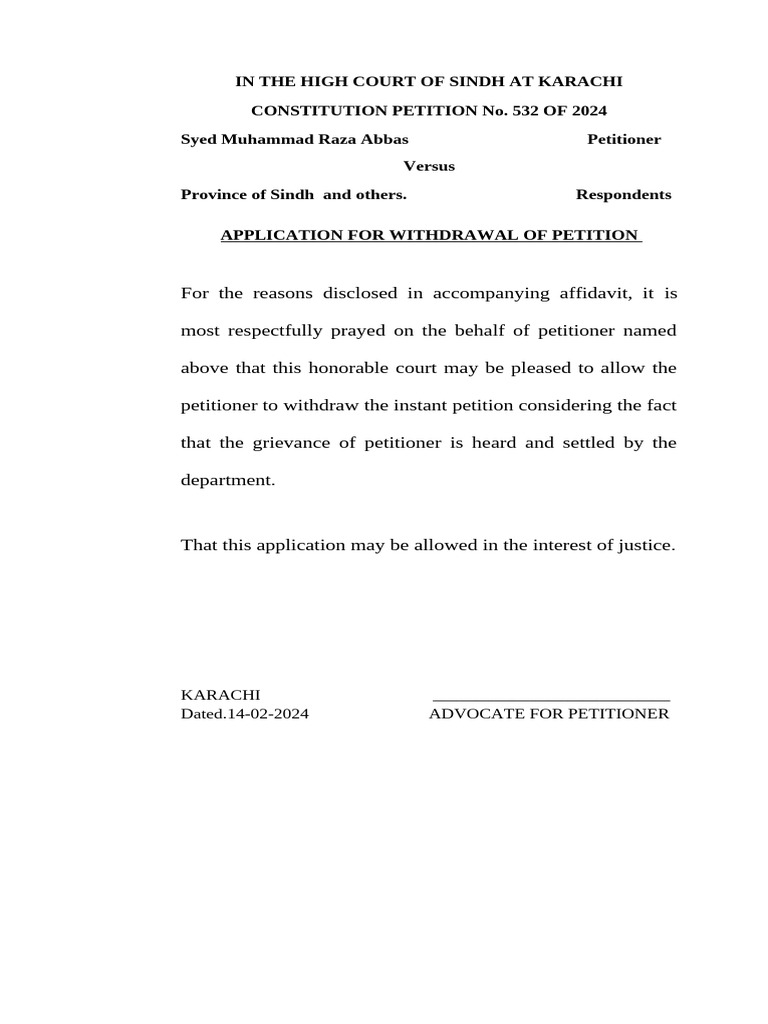 Application to Withdraw Petition | PDF