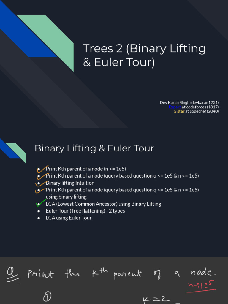 Trees 2 (Binary Lifting & Euler Tour) | PDF