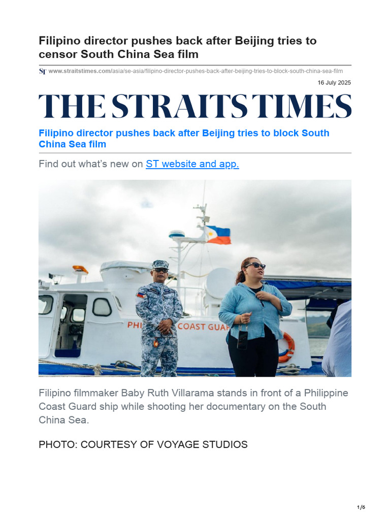 Filipino Director Pushes Back After Beijing Tries To Censor South China Sea Film | PDF ...