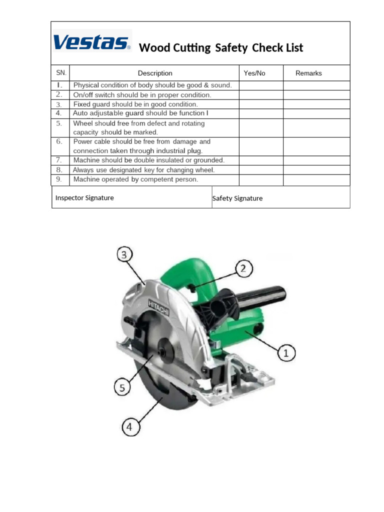 Wood Cutting Machine Checklist | PDF