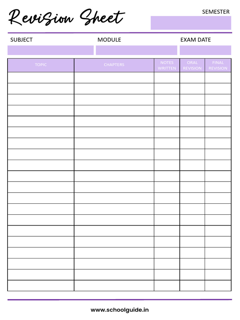 Revision Checklist Sheet | PDF