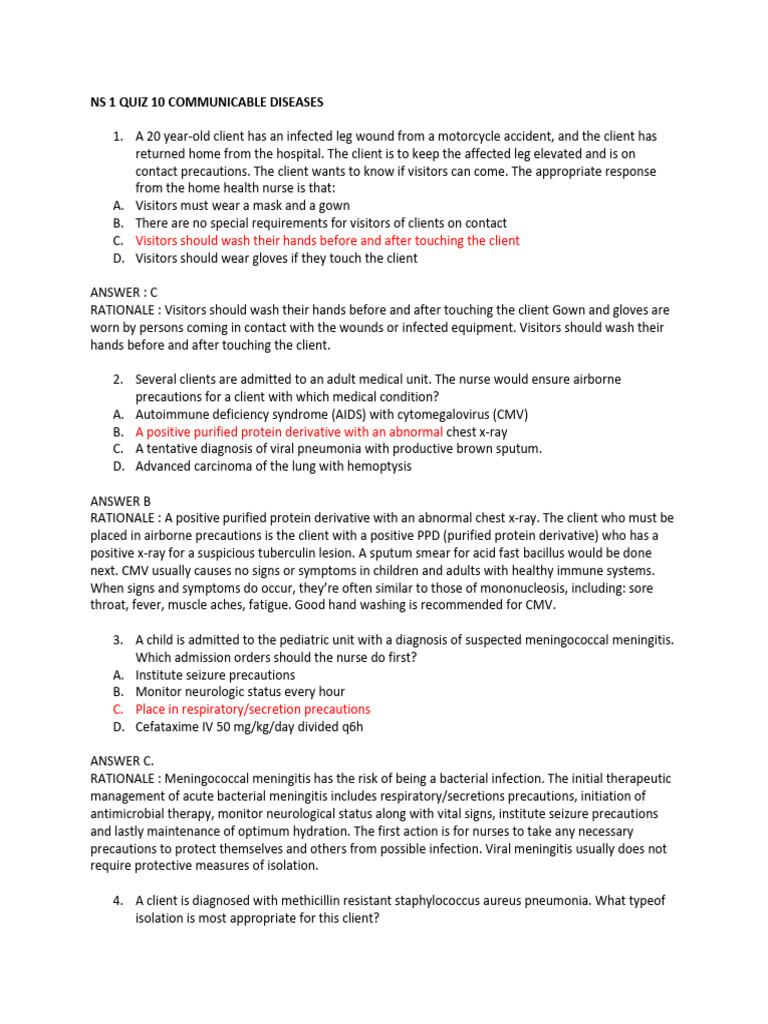 Ns 1 Quiz 10 Communicable Diseases | PDF | Sexually Transmitted ...