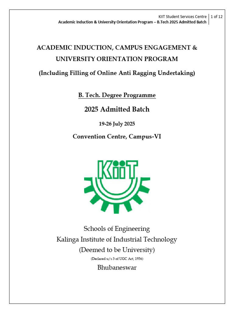 Induction Program & University Orientation Program 2025 | PDF | Academia