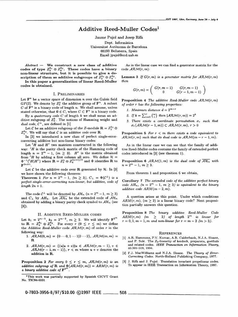 Additive Reed-Muller Codes | PDF | Algebra | Geometry