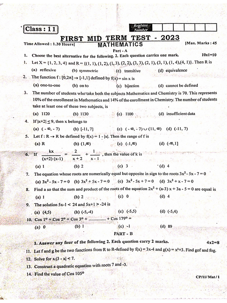 11th Maths EM 1st Mid Term Exam 2023 Original Question Paper With Answer Keys Chengalpattu ...