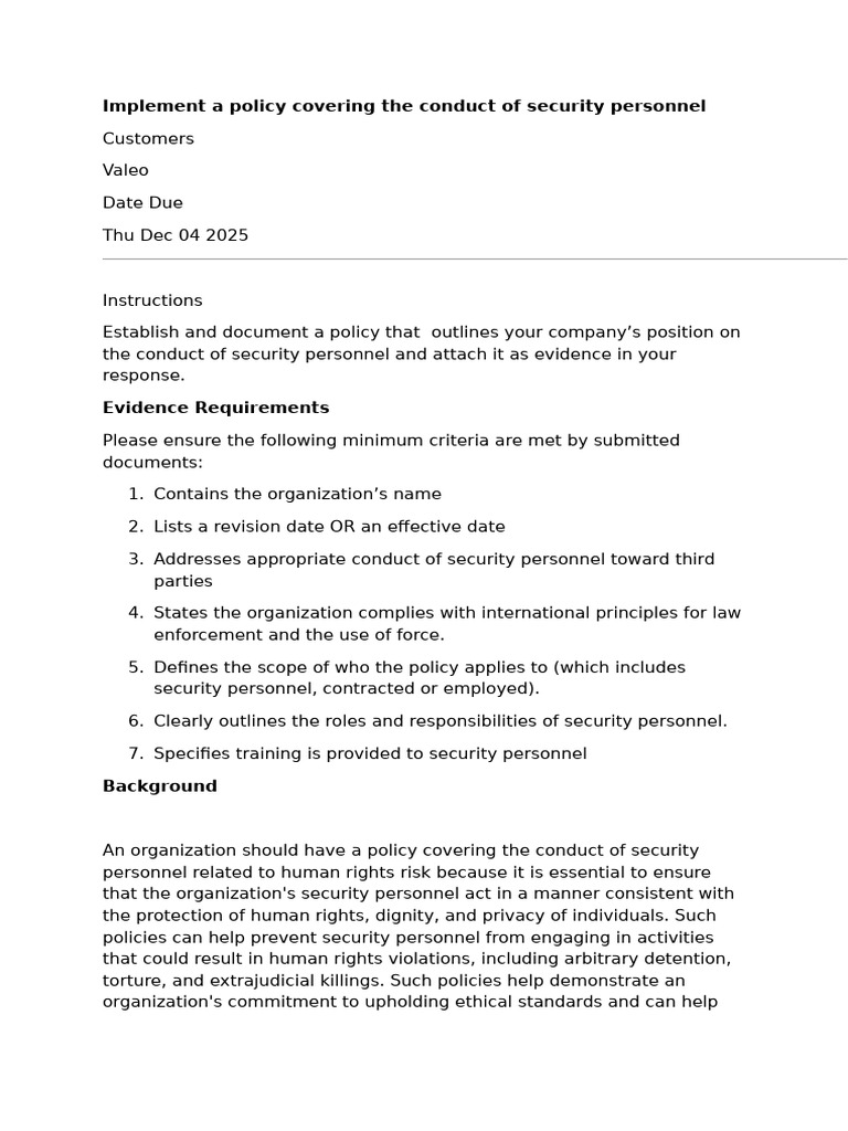 Security Personnel Conduct Policy Guide | PDF | Human Rights | Policy