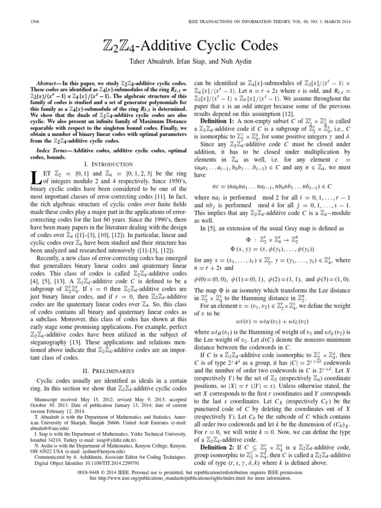 BBZ 2BBZ 4 - Additive Cyclic Codes | PDF | Ring (Mathematics) | Mathematics