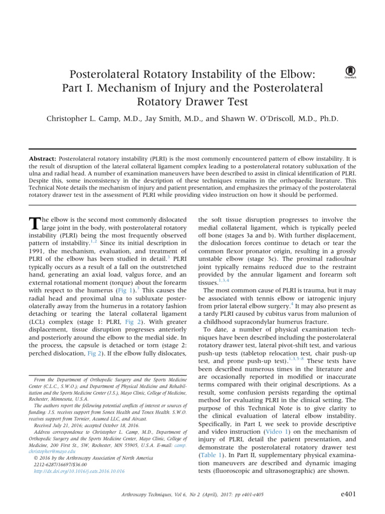 Posterolateral Rotatory Instability of The Elbow - Part I. Mechanism of ...