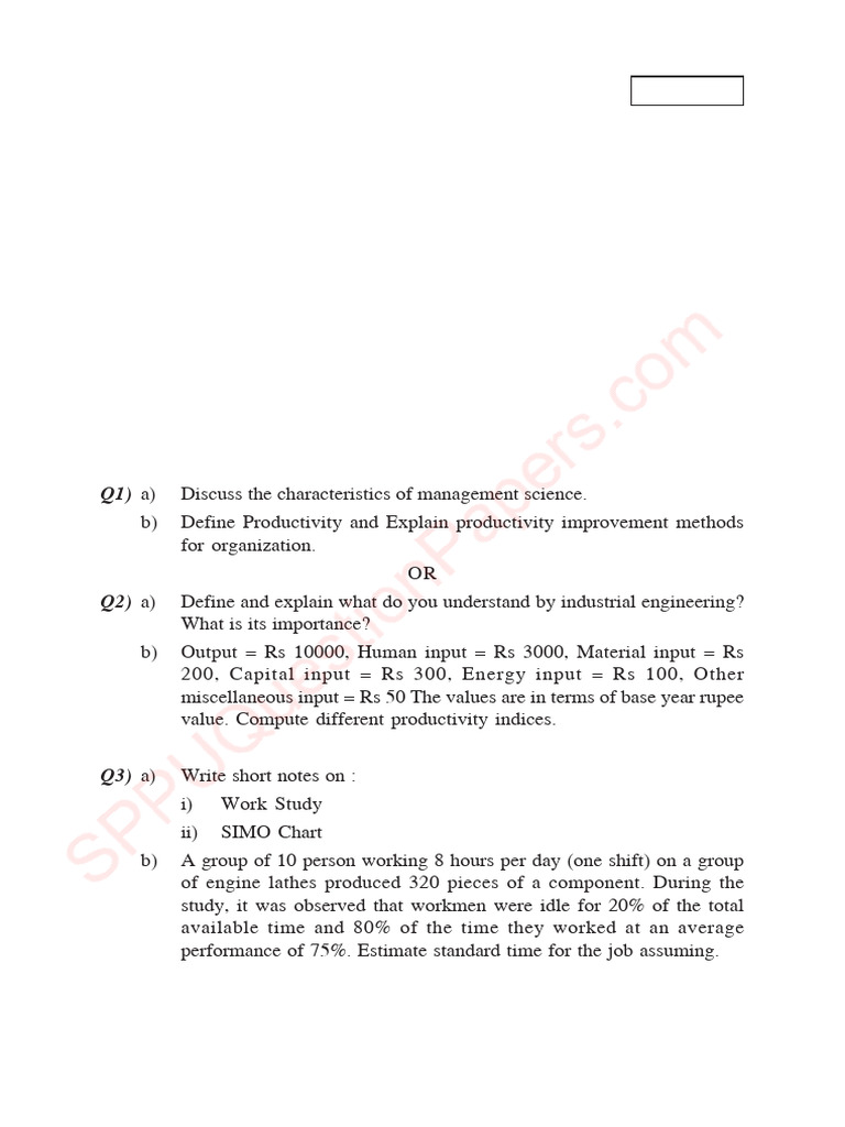 Be Mechanical Engineering Semester 7 2022 October Industrial Engineering Ie Pattern 2019 | PDF ...