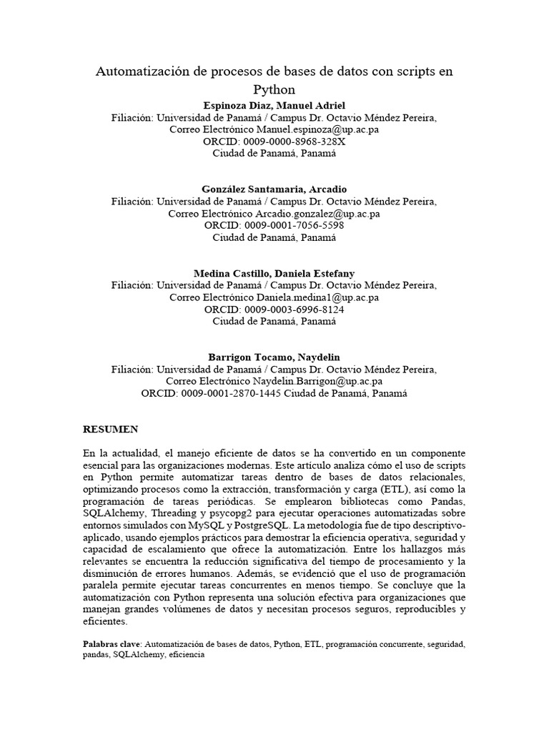 Articulo Automatizacion de Bases de Datos Con Script en Python Examen ...