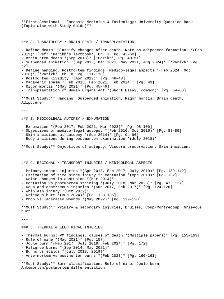 FMT Sessional Questions | PDF | Autopsy | Medical Specialties