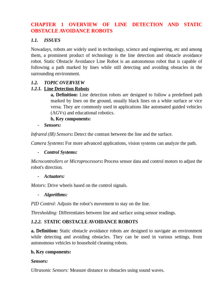 Chapter 1 Overview of Line Detection and Obstacle Avoidance Robots | PDF | Arduino | Robotics