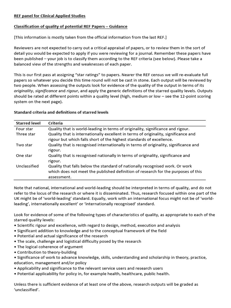 Guidance For Assessing Papers For REF | PDF | Methodology | Systematic Review