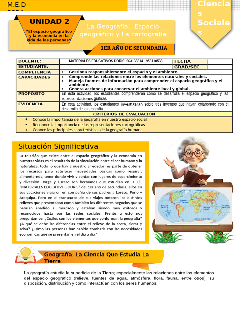 Ficha de Actividad CCSS 1° - Semana 1 Uni 2 | PDF | Mapa | Geografía
