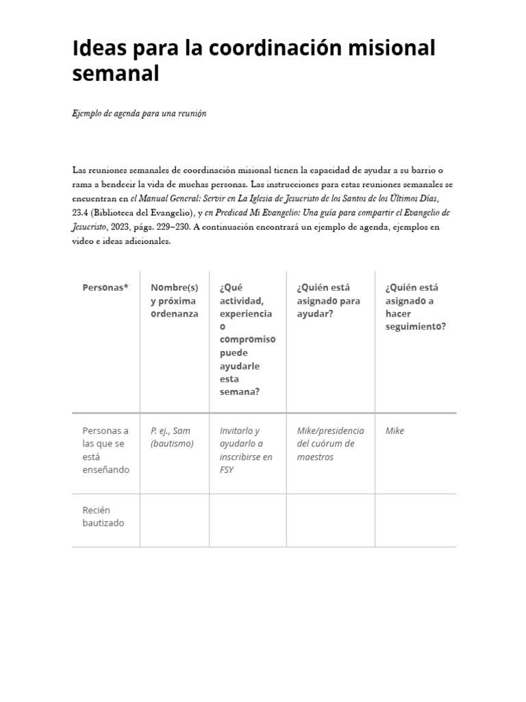 Coordinación Misional Semanal: Agenda y Ideas | PDF | Misionero | Bautismo