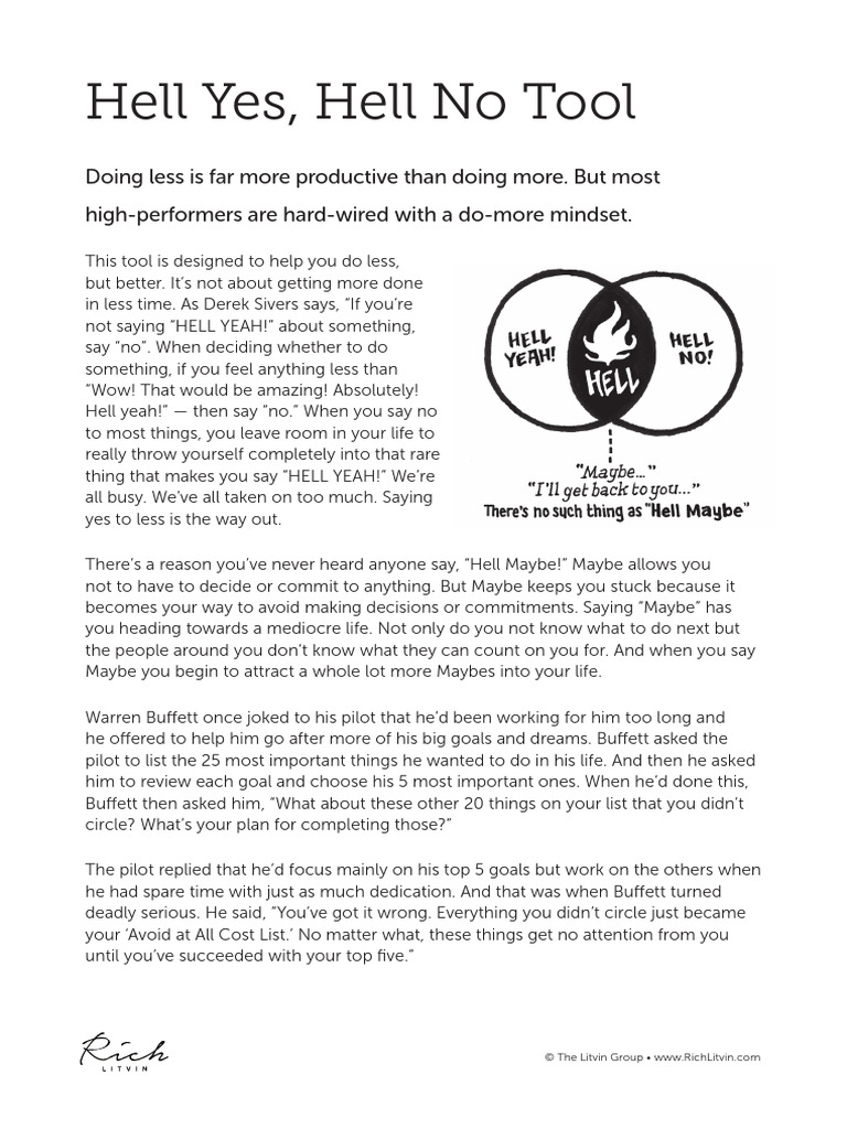 Hell Yes, Hell No Decision Tool | PDF
