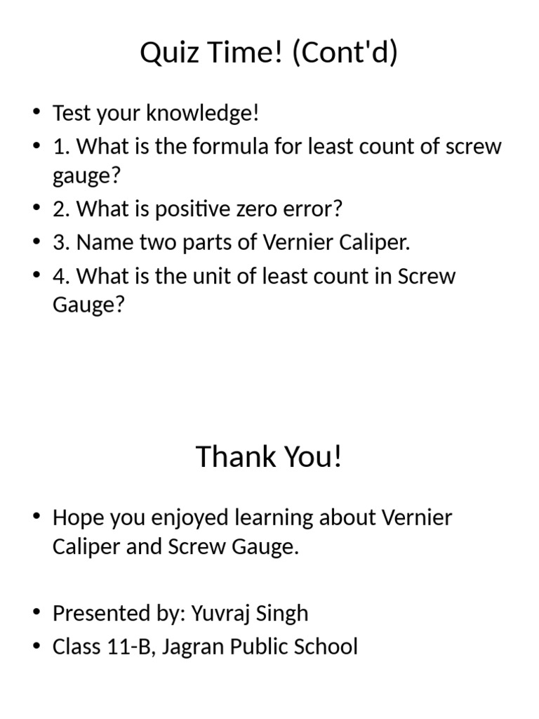 Vernier Caliper and Screw Gauge Presentation Yuvraj | PDF