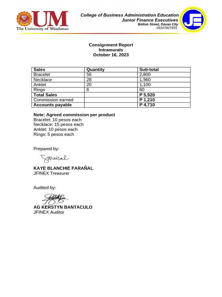 Intrams Consignment | PDF