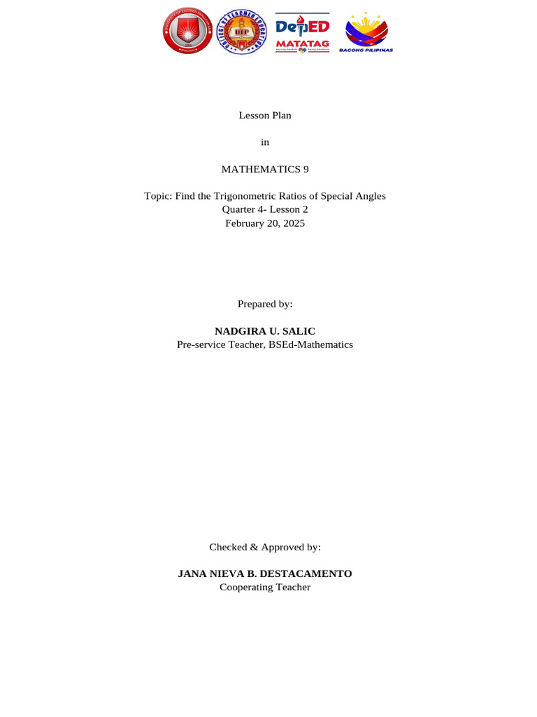 Lesson Plan m9-q4-w2 Day 2 | PDF | Trigonometric Functions | Trigonometry