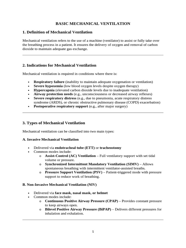 Basic Mechanical Ventilation | PDF | Breathing | Respiratory System