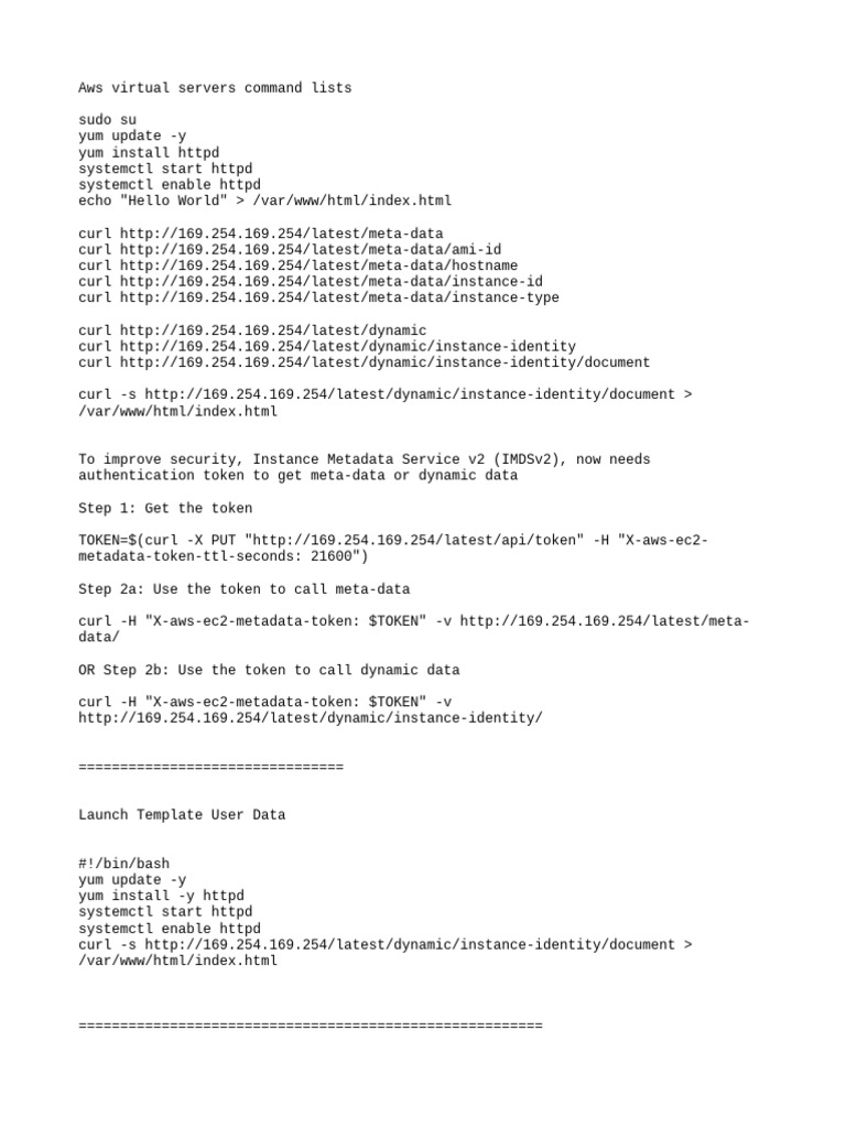 AWS Virtual Servers Cmds | PDF