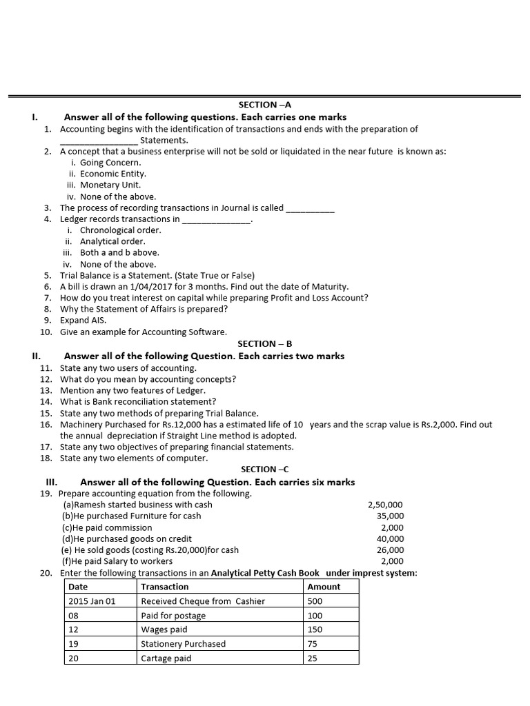 Karnataka Ist PUC Accountcancy Sample Question Paper 2 | PDF | Debits ...