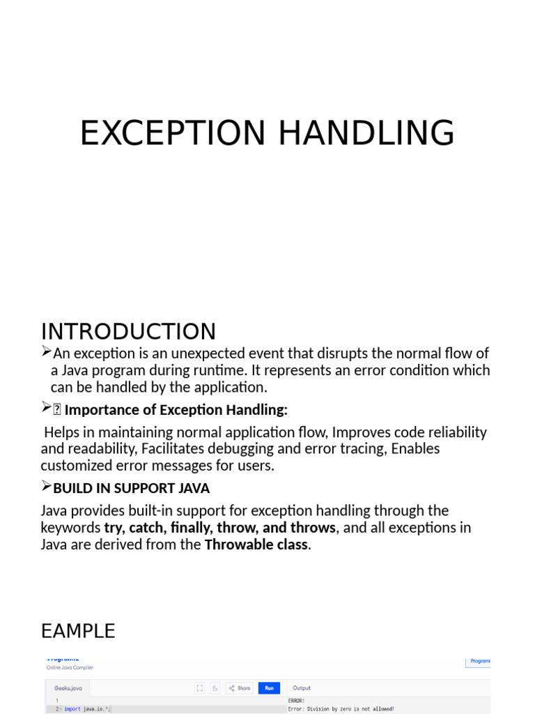 Importance of Exception Handling in Java | PDF | Java (Programming ...