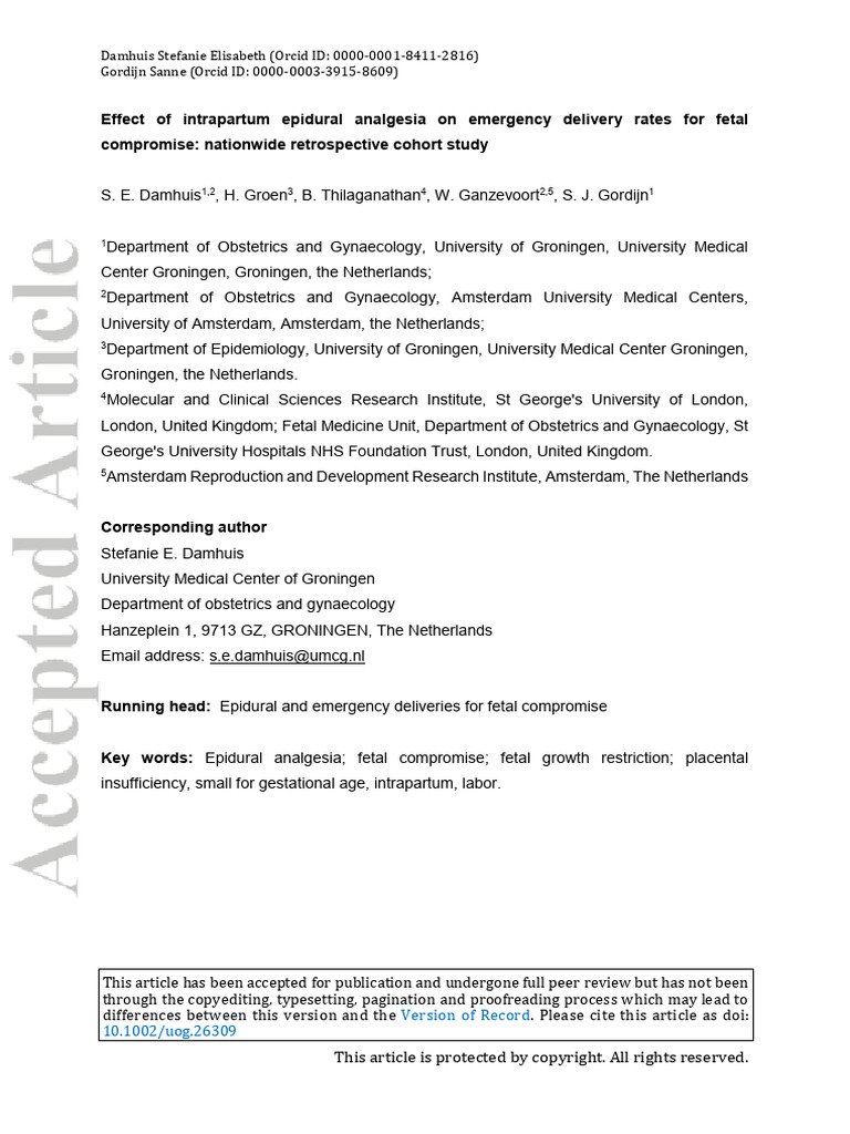 Effect of Intrapartum Epidural Analgesia On Emergency Delivery Rates ...