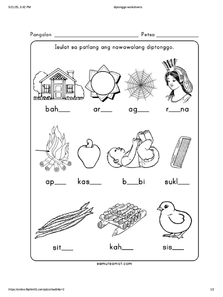 Diptonggo Worksheets | PDF