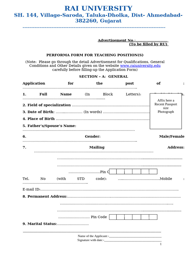 Application Form Teaching Posts | PDF | Justice | Crime & Violence