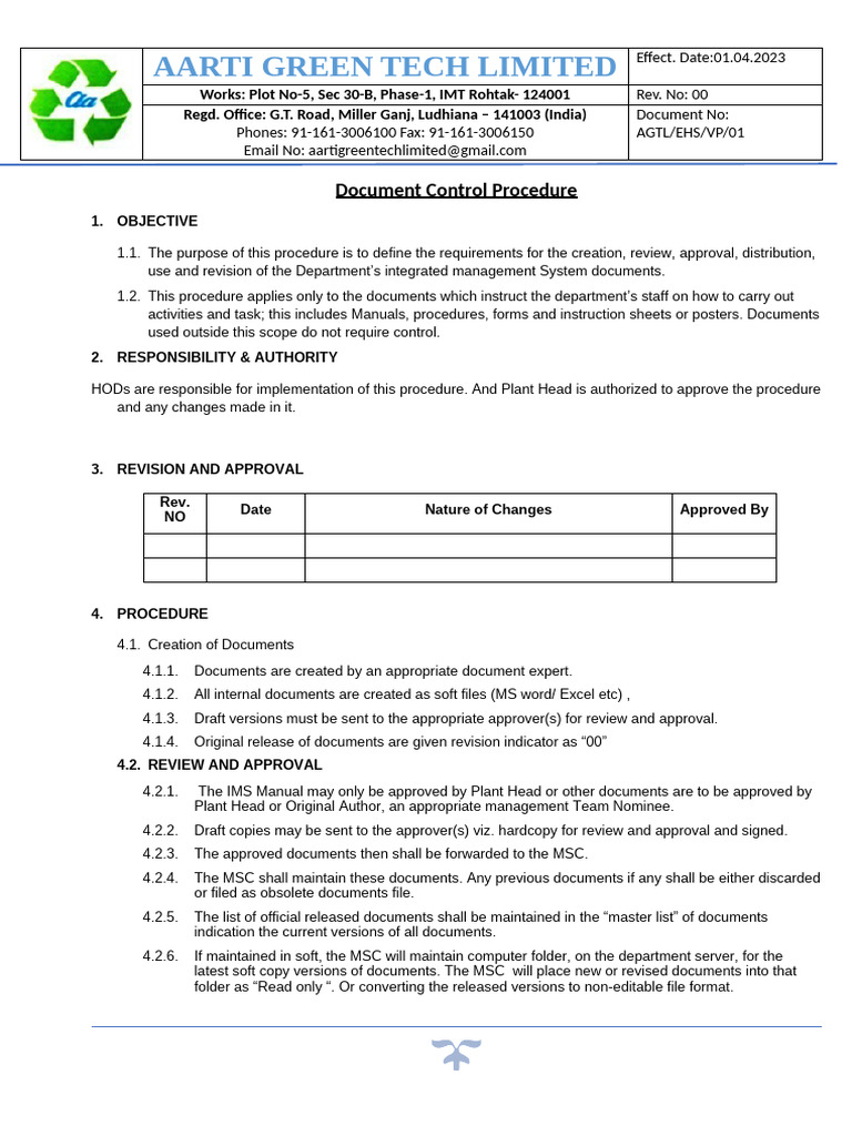 Document Control Procedure | PDF | Backup | Computer Data Storage