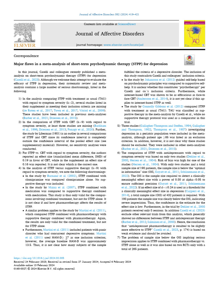 Major Flaws in A Meta Analysis of Short | PDF | Major Depressive ...