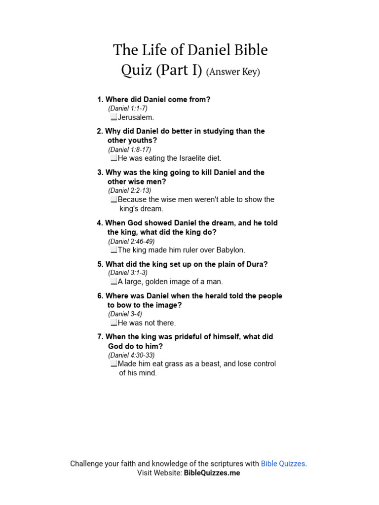 User Bible Quiz The Life of Daniel Bible Quiz Part I Answers | PDF