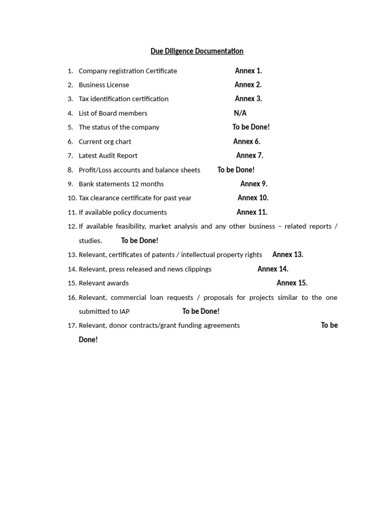Due Diligence Documentation | PDF