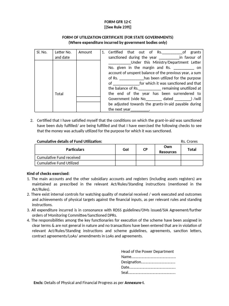 Form GFR 12-C For Govt. Deptt. | PDF | Business | Economies