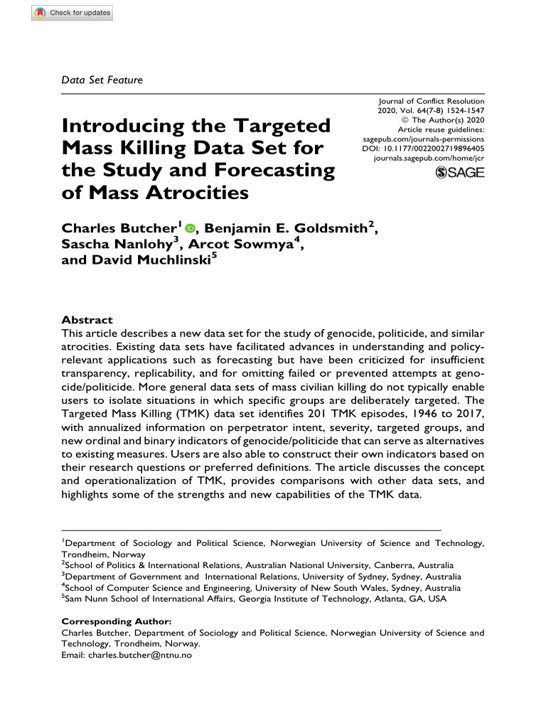 Introducing The Targeted Mass Killing Data Set For The Study and Forecasting of Mass Atrocities ...