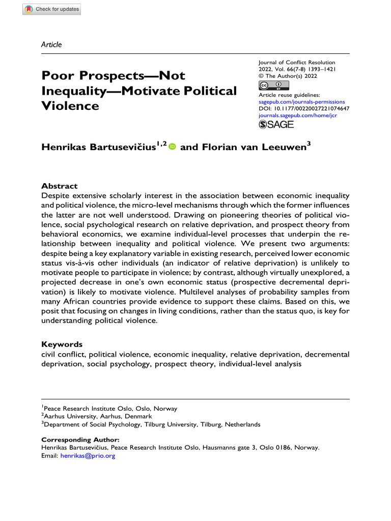 Poor Prospects-Not Inequality-Motivate Political Violence | PDF ...