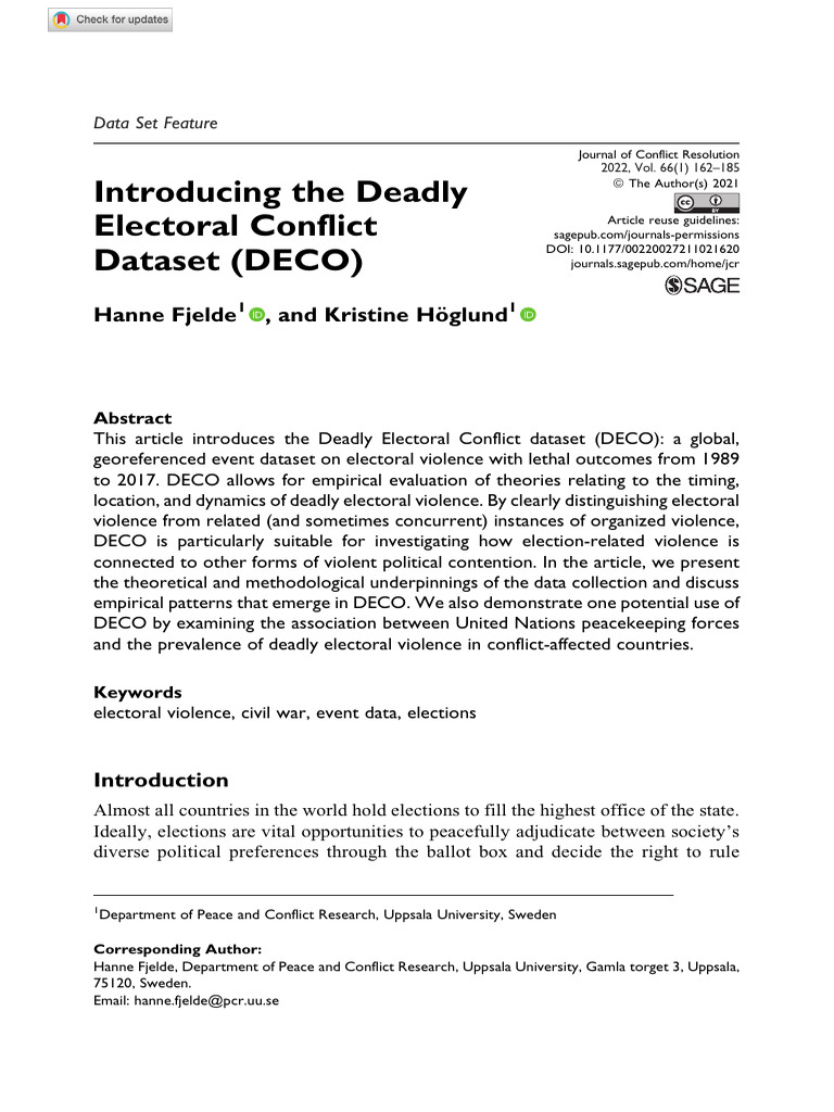 Introducing The Deadly Electoral Conflict Dataset (DECO) | PDF ...