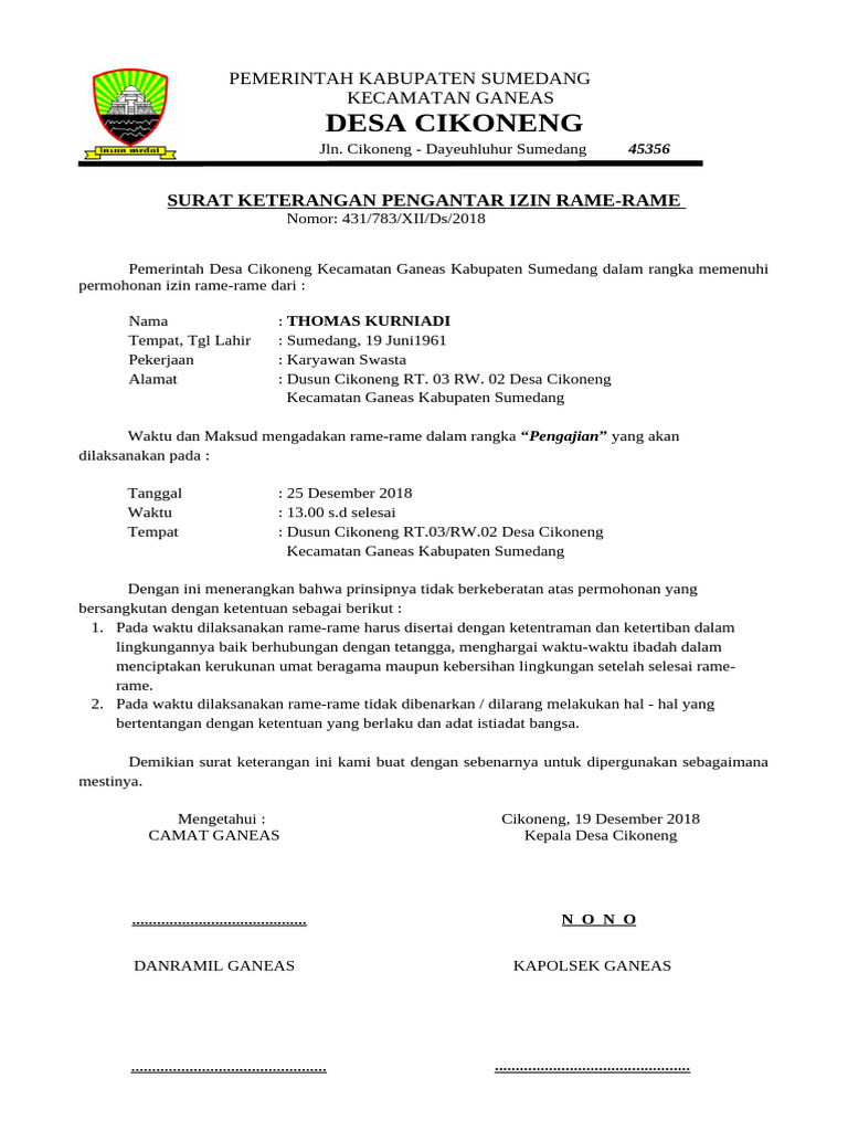 Surat Izin Rame Rame Lomba | PDF