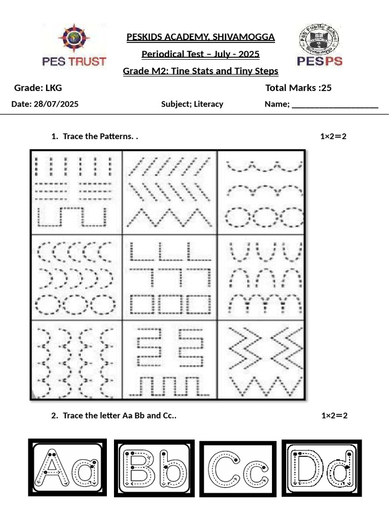 July 2025 Literacy Test for LKG | PDF