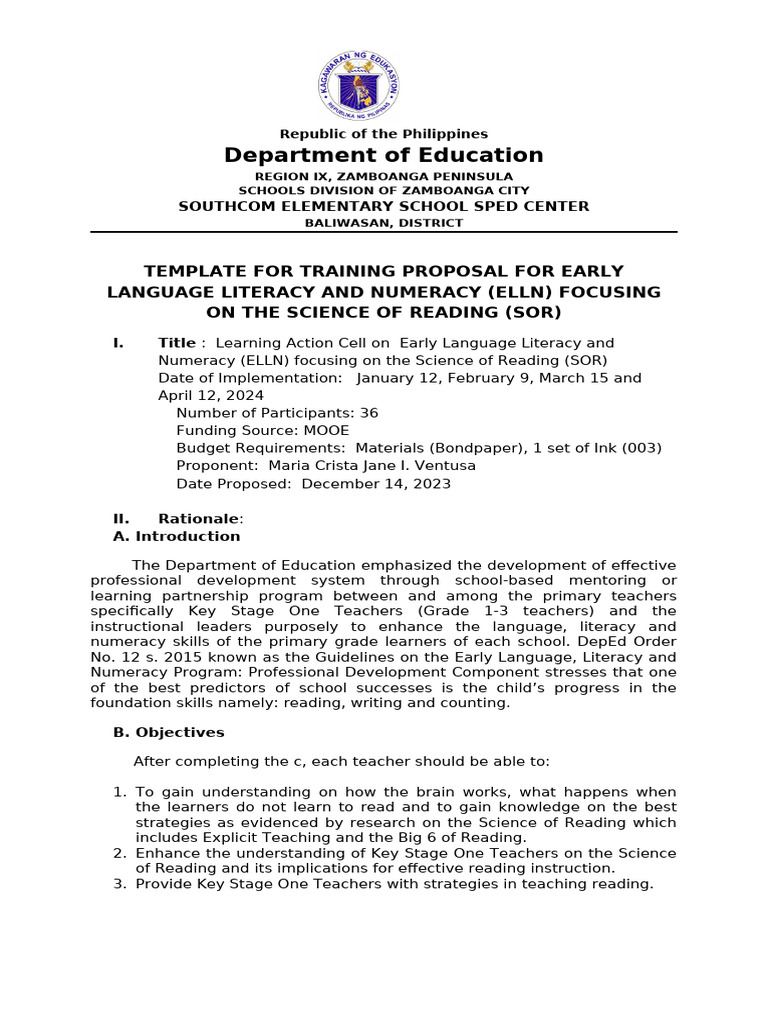 Elln Sor Matrix Proposal | PDF | Phonics | Teachers