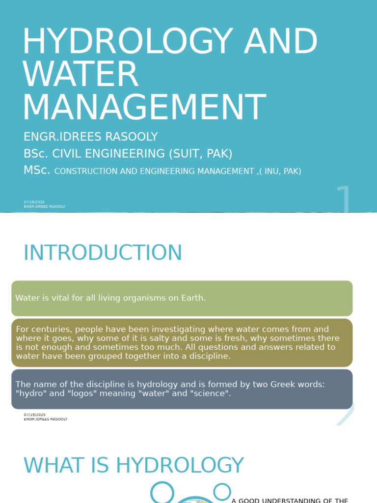 Lecture 1 Hydrology and Water Management | PDF | Water Cycle | Hydrology