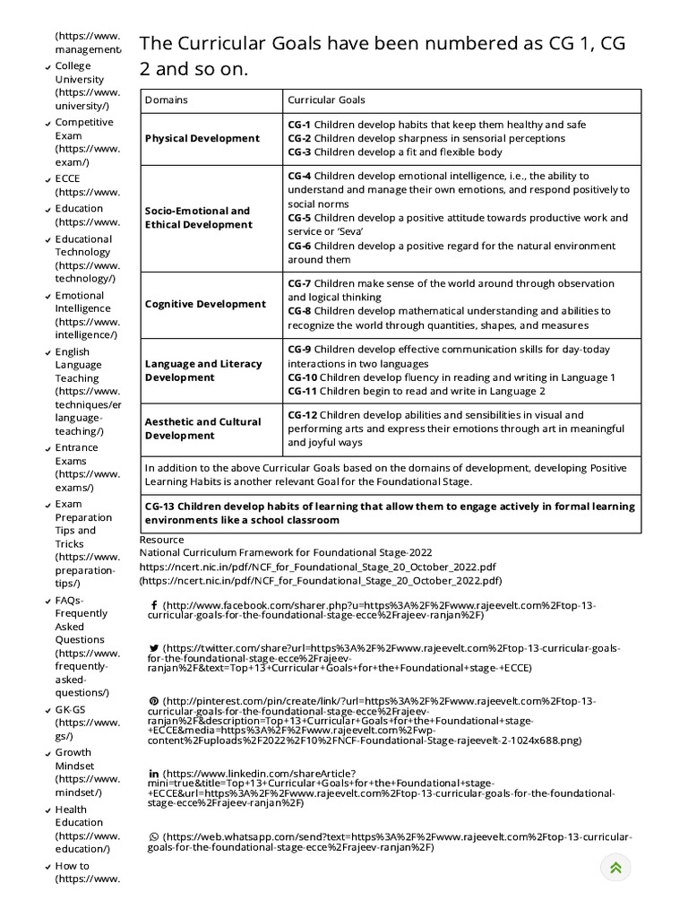 Top 13 Curricular Goals For The Foundational Stage - ECCE - School ...