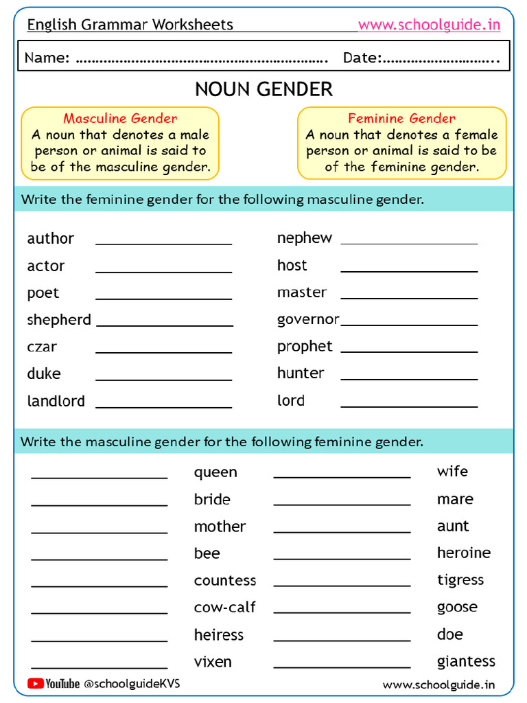 Noun Gender Worksheet 3 | PDF