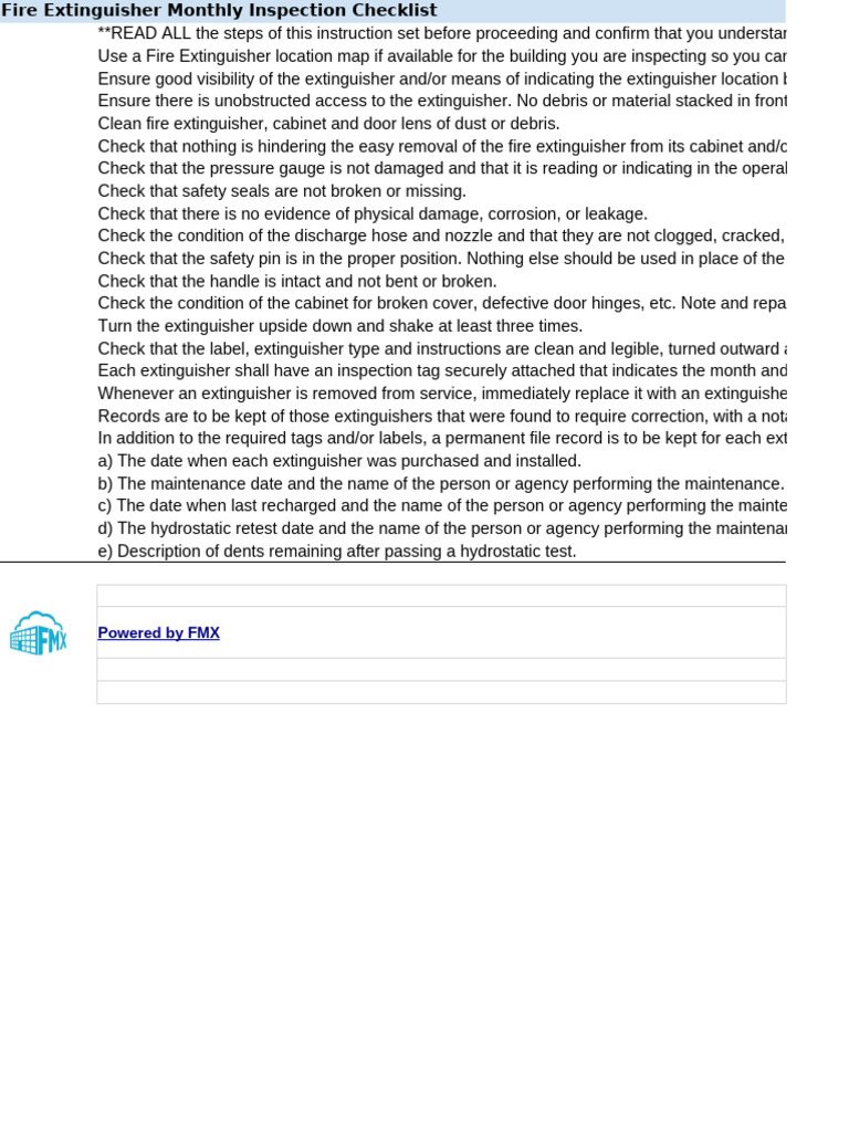 Fire Extinguisher Monthly Inspection Checklist | PDF