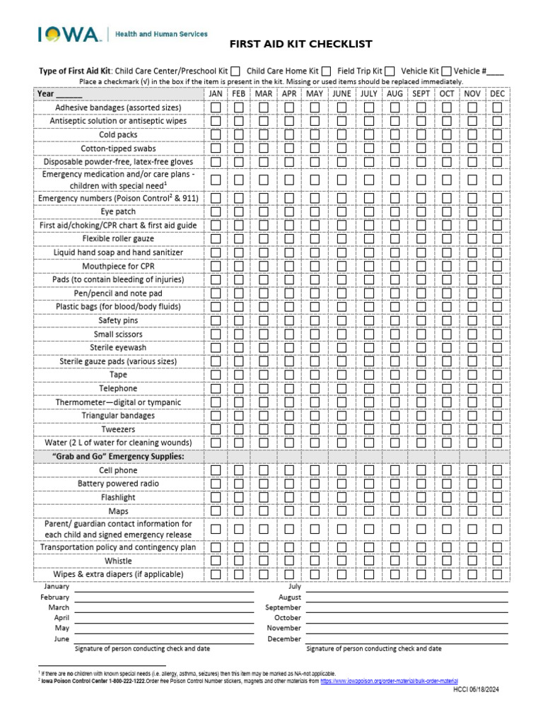 First Aid Checklist Final 06182024 | PDF