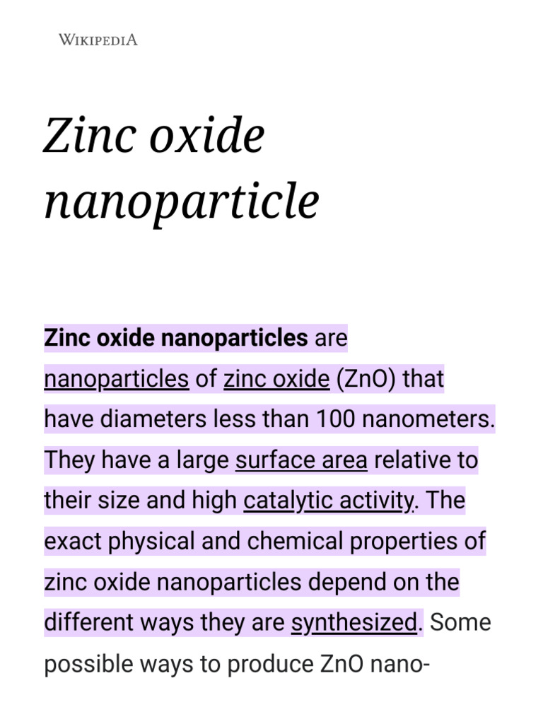 Zinc Oxide Nanoparticles Overview | PDF | Zinc Oxide | Nanomaterials