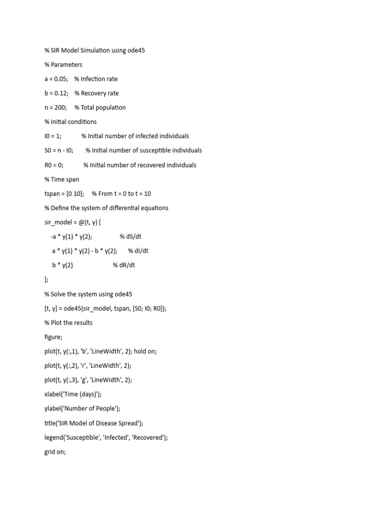 SIR Model Simulation with ode45 | PDF